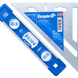 Empire EM81.9 True Blue 9-Inch Heavy Duty Magnetic Aluminum Torpedo Level and 2990 Magnum Fat Boy 7-Inch Aluminum Rafter Square Combo Kit