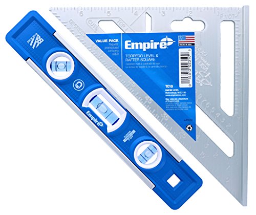 Empire EM81.9 True Blue 9-Inch Heavy Duty Magnetic Aluminum Torpedo Level and 2990 Magnum Fat Boy 7-Inch Aluminum Rafter Square Combo Kit