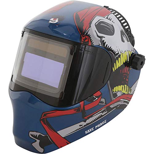 Save Phace Auto Darkening Welding Helmet Captain Jack RFP 40VizI4 Series - Ear to Ear Vision Welder Hood Grinding Mask with 4.3 x 3.5 Inch Internal Adjustable ADF for MIG/MAG/TIG/Plasma - 2 Sensors So Royal Blue