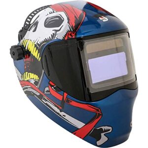 Save Phace Auto Darkening Welding Helmet Captain Jack RFP 40VizI4 Series - Ear to Ear Vision Welder Hood Grinding Mask with 4.3 x 3.5 Inch Internal Adjustable ADF for MIG/MAG/TIG/Plasma - 2 Sensors So Royal Blue