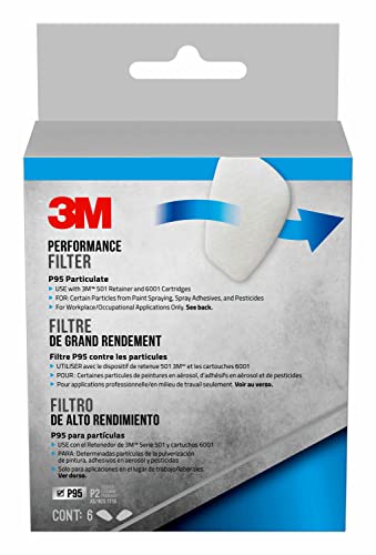 3M Performance Filter, P95 Particulate, NIOSH-APPROVED, Replacement Filters Easy To Install, 6 Pack