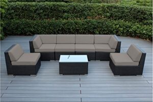 ohana 7-piece outdoor patio furniture sectional conversation set, black wicker with sunbrella taupe cushions - no assembly with free patio cover