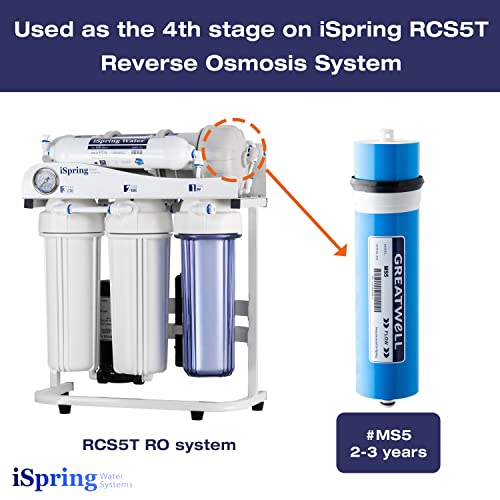 iSpring MS5 500GPD Reverse Osmosis (RO) Membrane Replacement 3.0" x 11.7", Fits RCS5T, Updated Version