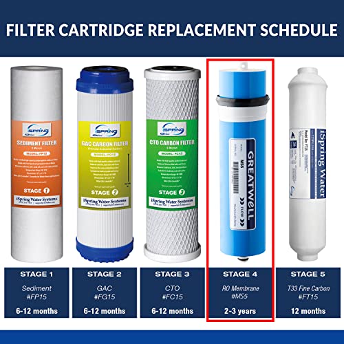 iSpring MS5 500GPD Reverse Osmosis (RO) Membrane Replacement 3.0" x 11.7", Fits RCS5T, Updated Version