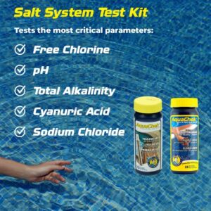 AquaChek Salt System Test Kit - for Pools and Spas - Salt Water Pool Test Strips for Sodium Chloride - Test Kit Includes Yellow 4-Way (25 Strips Each) and White Salt Test Strips (10 Strips Each)