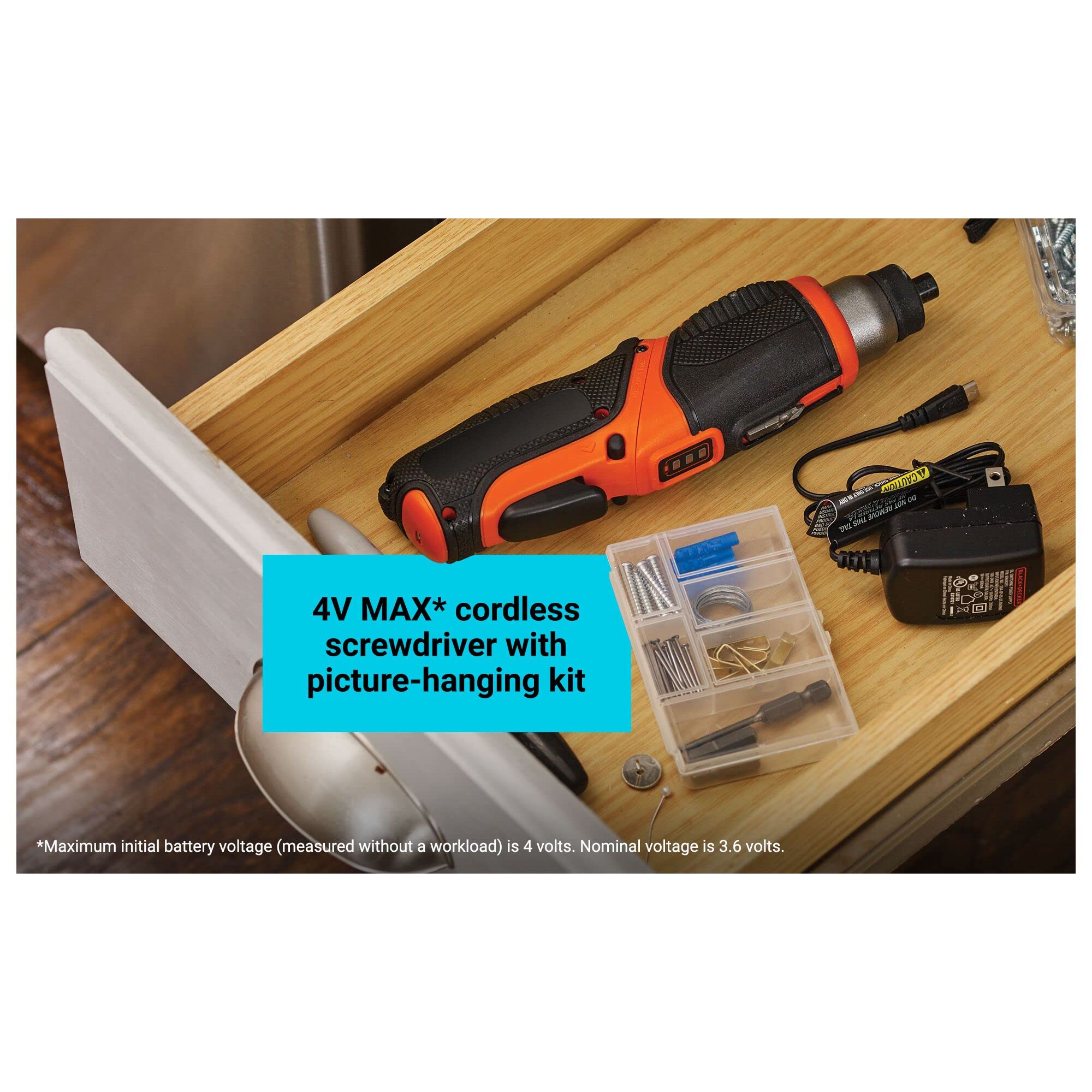 BLACK+DECKER 4V MAX* Cordless Screwdriver with Picture-Hanging Kit (BDCS40BI)