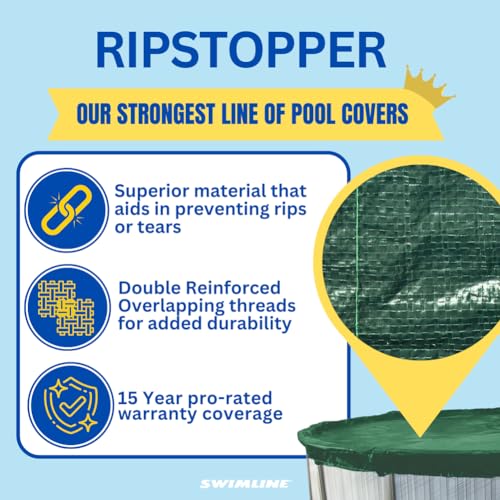 SWIMLINE HYDROTOOLS Ripstopper Heavy Duty Pool Cover For Above Ground Swimming Pools |32 FT Cover | Green / Black | Winch & Cable Included | UV Protected For 28 FT Round Pools | RIG28