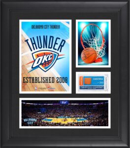 oklahoma city thunder team logo framed 15" x 17" collage with team-used basketball - nba team plaques and collages