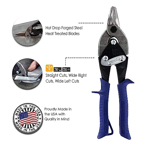 MIDWEST Bulldog Aviation Tin Snip - Straight Cut Regular Tin Cutting Shears with Forged Blade & KUSH'N-POWER Comfort Grips - MWT-6716B