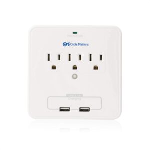 Cable Matters 3-Outlet Wall Mount Surge Protector with USB Charging and Slide-Out Smartphone Holders