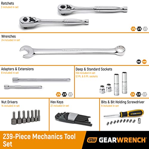 GEARWRENCH 239 Pc. BMC Mechanics Tool Set 1/4, 3/8, 1/2 - 80942