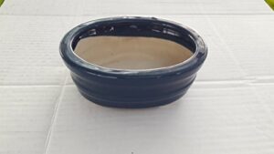 oval blue ceramic bonsai pot - japanese houtoku brand - 5'' l / 4'' w / 2'' h