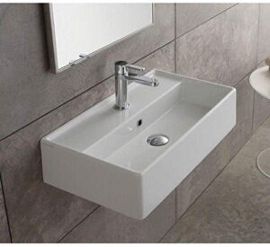 scarabeo 5002-one hole teorema rectangular ceramic wall mounted/vessel sink, white