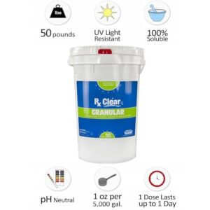 Rx Clear Stabilized Granular Chlorine | One 50-Pound Bucket | Use As Bactericide, Algaecide, and Disinfectant in Swimming Pools and Spas | Fast Dissolving and UV Protected