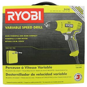 Ryobi D43K 5.5 Amp 3/8 Inch 1,600 RPM Variable Speed Trigger Corded Power Drill