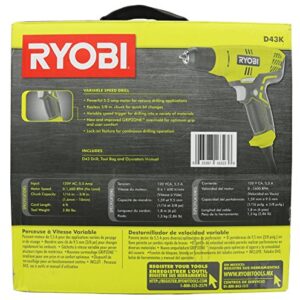 Ryobi D43K 5.5 Amp 3/8 Inch 1,600 RPM Variable Speed Trigger Corded Power Drill