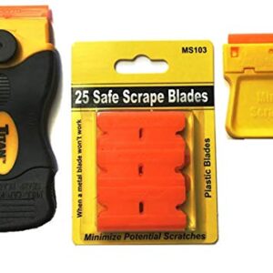 25 Plastic Double Edged Razor Blades with Titan Razor Scraper - Mini Scraper Combo