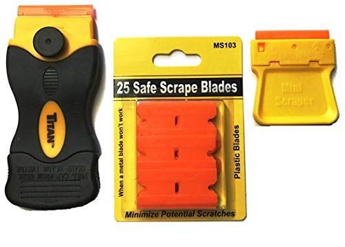 25 Plastic Double Edged Razor Blades with Titan Razor Scraper - Mini Scraper Combo