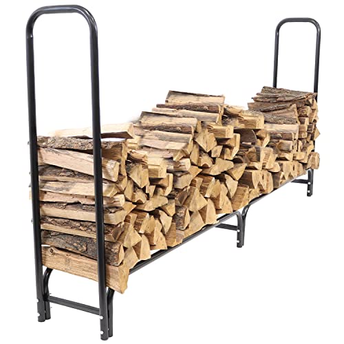 Sunnydaze 8-Foot Firewood Log Rack - Indoor/Outdoor Black Powder-Coated Steel Storage Accessory