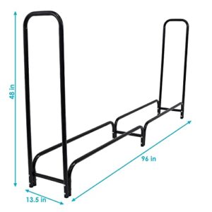 Sunnydaze 8-Foot Firewood Log Rack - Indoor/Outdoor Black Powder-Coated Steel Storage Accessory