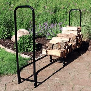 Sunnydaze 8-Foot Firewood Log Rack - Indoor/Outdoor Black Powder-Coated Steel Storage Accessory