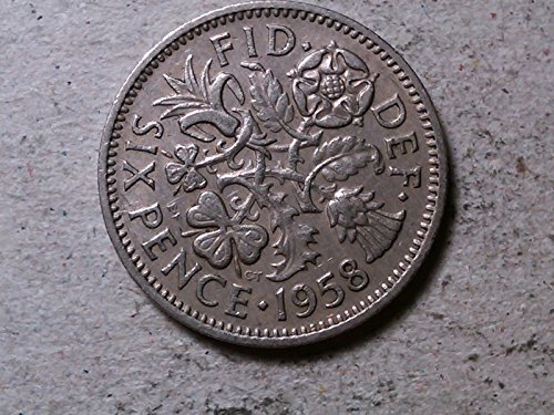 1958 ENGLISH SIXPENCE - LUCKY WEDDING COIN -"WITH A SIXPENCE IN HER SHOE"