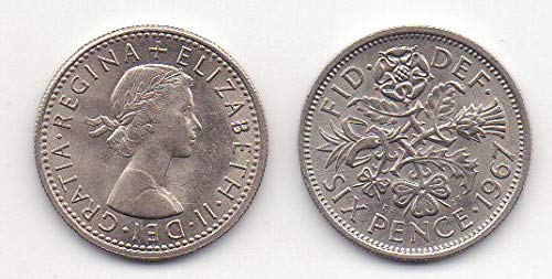 Imachine 1967 English Sixpence -- Lucky Wedding Coin -- 'with A Sixpence in HER Shoe' -- Final Year of Mintage