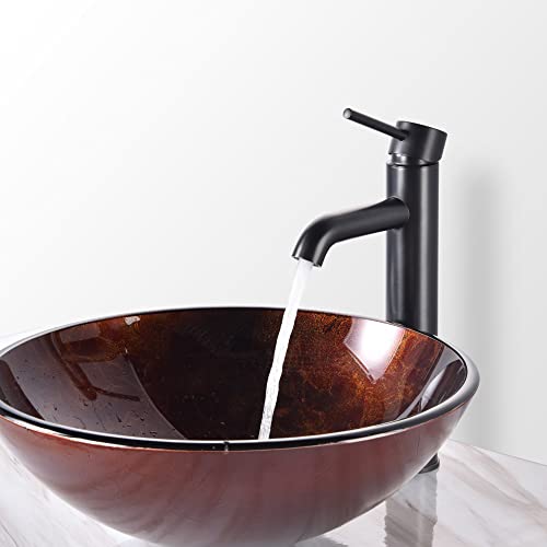 Aquaterior Modern Bathroom Round Artistic Tempered Glass Vessel Vanity Sink Bowl Basin Spa (FAUCET NOT INCLUDED)