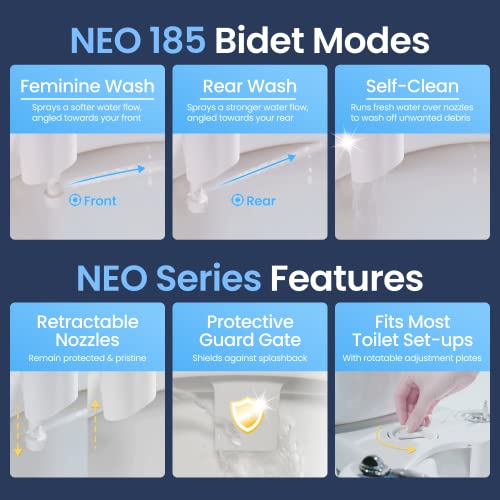 LUXE Bidet NEO 185 - Self-Cleaning, Dual Nozzle, Non-Electric Bidet Attachment for Toilet Seat, Adjustable Water Pressure, Rear and Feminine Wash (Blue)