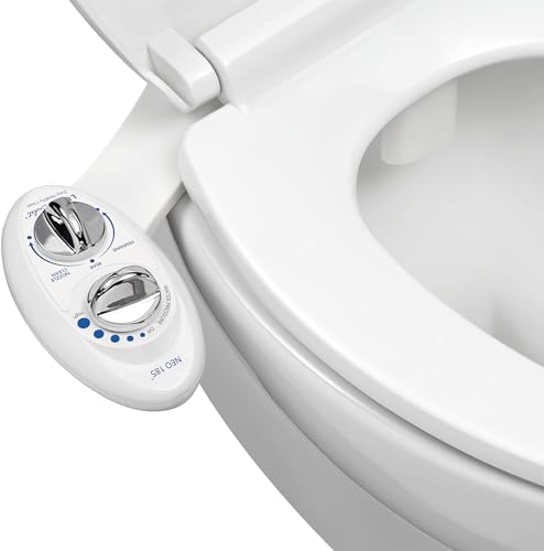 LUXE Bidet NEO 185 - Self-Cleaning, Dual Nozzle, Non-Electric Bidet Attachment for Toilet Seat, Adjustable Water Pressure, Rear and Feminine Wash (White)