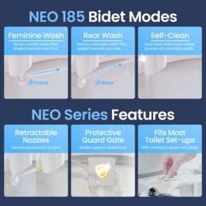 LUXE Bidet NEO 185 - Self-Cleaning, Dual Nozzle, Non-Electric Bidet Attachment for Toilet Seat, Adjustable Water Pressure, Rear and Feminine Wash (White)