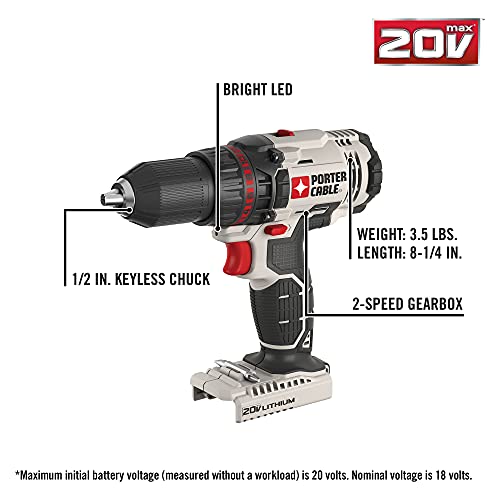 PORTER-CABLE 20V MAX* Cordless Drill Combo Kit, 4-Tool (PCCK615L4) , Grey