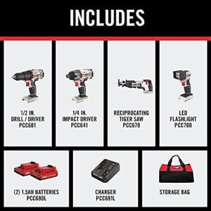 PORTER-CABLE 20V MAX* Cordless Drill Combo Kit, 4-Tool (PCCK615L4) , Grey