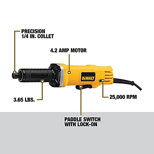 DEWALT Die Grinder, Corded, 1-1/2-Inch, 4.2-Amp, 25,000 RPM, AC/DC Capacity (DWE4887) Yellow