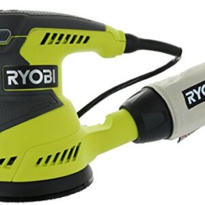 Ryobi RS290G 2.6 Amp 12,500 OPM Single Speed 5 Inch Hook and Loop Corded Random Orbit Sander w/ 3 Pads and Dust Bag