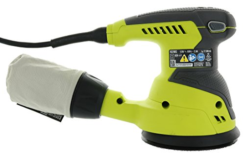 Ryobi RS290G 2.6 Amp 12,500 OPM Single Speed 5 Inch Hook and Loop Corded Random Orbit Sander w/ 3 Pads and Dust Bag