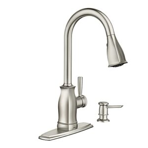 moen hensley spot resist stainless single-handle pull-down sprayer kitchen faucet featuring reflex, 87024msrs