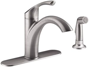 kohler mistos single-handle standard kitchen faucet with side sprayer in stainless steel