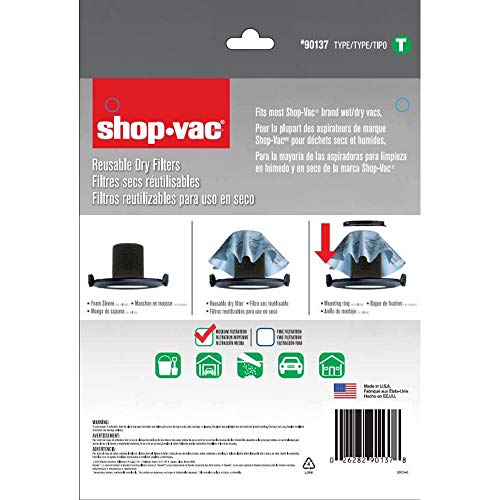 Shop Vac 3 Reusable Dry Filters 90137