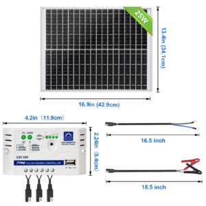 ECO-WORTHY 25 Watts 12V Off Grid Solar Panel Kit Solar Battery Trickle Charger Maintainer: Waterproof 25W Solar Panel + SAE Connection Cable+10A Charge Controller for Car RV Marine Boat