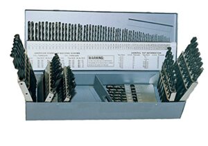 cle-line c21128 style 1801 135° high speed steel heavy-duty jobber length drill set, steam oxide finish, 1/16" - 1/2" size, 115 pieces