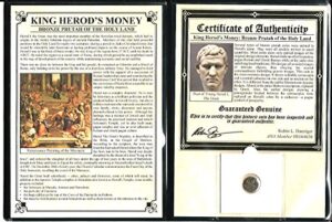 ancient roman herod prutah of the holy land coin with certificate and album