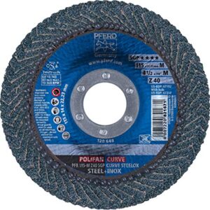 pferd 67192 polifan steelox curve radial type flap disc, zirconia alumina, 4-1/2" diameter, 7/8" arbor hole, 13300 rpm, 40 grit