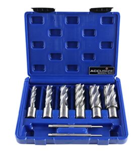 accusize industrial tools hss annular cutter set, 2'' cutting depth, 7/16'' to 1-1/16'' slugger cutter, 8 pcs/set, hss2-0000