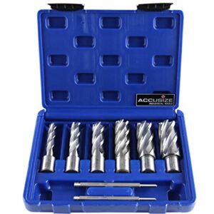 Accusize Industrial Tools Hss Annular Cutter Set, 2'' Cutting Depth, 7/16'' to 1-1/16'' Slugger Cutter, 8 Pcs/Set, HSS2-0000