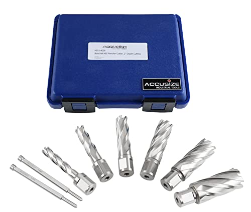 Accusize Industrial Tools Hss Annular Cutter Set, 2'' Cutting Depth, 7/16'' to 1-1/16'' Slugger Cutter, 8 Pcs/Set, HSS2-0000