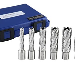 Accusize Industrial Tools Hss Annular Cutter Set, 2'' Cutting Depth, 7/16'' to 1-1/16'' Slugger Cutter, 8 Pcs/Set, HSS2-0000