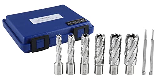 Accusize Industrial Tools Hss Annular Cutter Set, 2'' Cutting Depth, 7/16'' to 1-1/16'' Slugger Cutter, 8 Pcs/Set, HSS2-0000