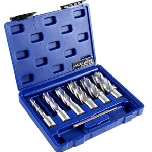 Accusize Industrial Tools Hss Annular Cutter Set, 2'' Cutting Depth, 7/16'' to 1-1/16'' Slugger Cutter, 8 Pcs/Set, HSS2-0000