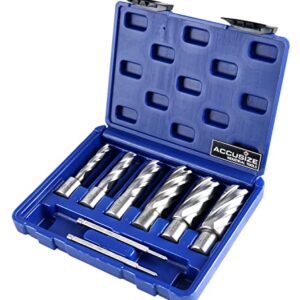 Accusize Industrial Tools Hss Annular Cutter Set, 2'' Cutting Depth, 7/16'' to 1-1/16'' Slugger Cutter, 8 Pcs/Set, HSS2-0000